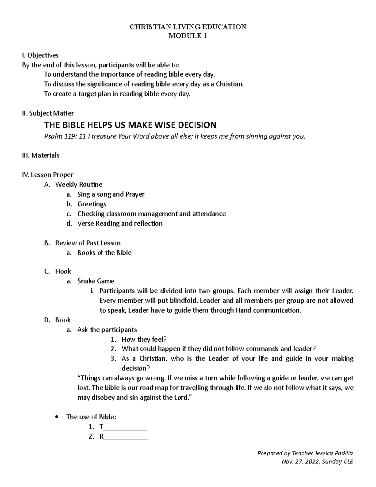 Christian Living Education - CHRISTIAN LIVING EDUCATION MODULE 1 I ...