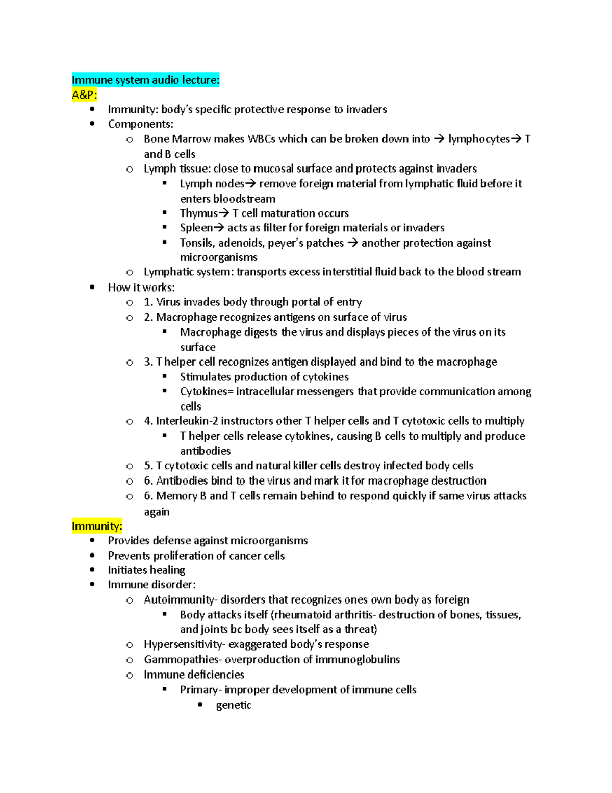 Immune system audio lecture - Immune system audio lecture: A&P ...
