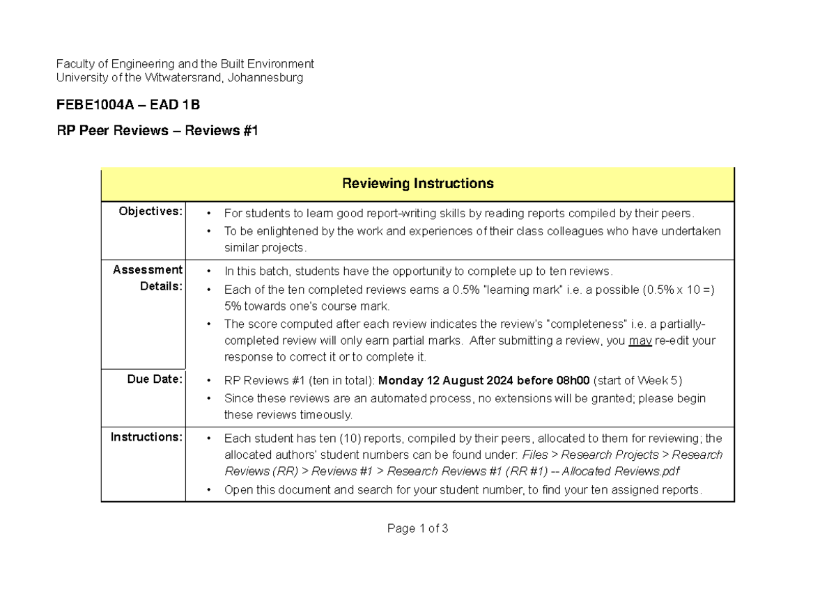 1. RR #1 - Reviewing Instructions - Faculty of Engineering and the ...