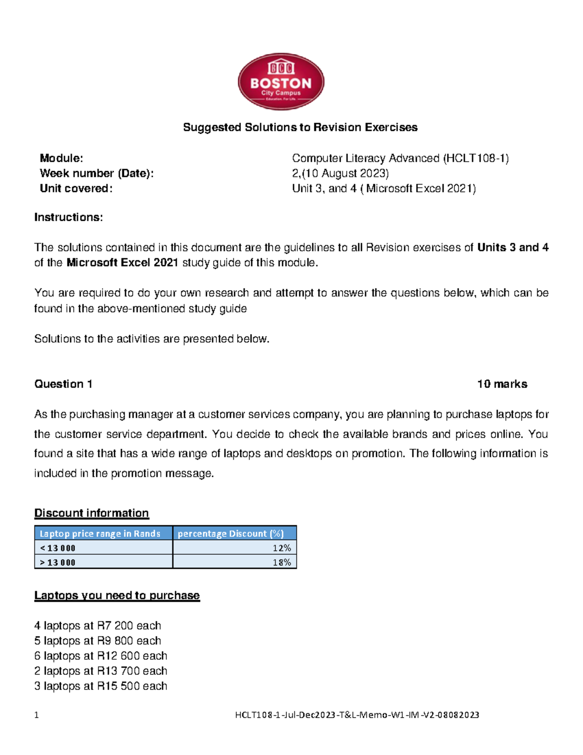 HCLT108-1 Week 2 Solution - 1 HCLT10 8 - 1 - Jul-Dec 2023 - T&L-Memo-W 1 - IM-V 2 - 08082023 ...