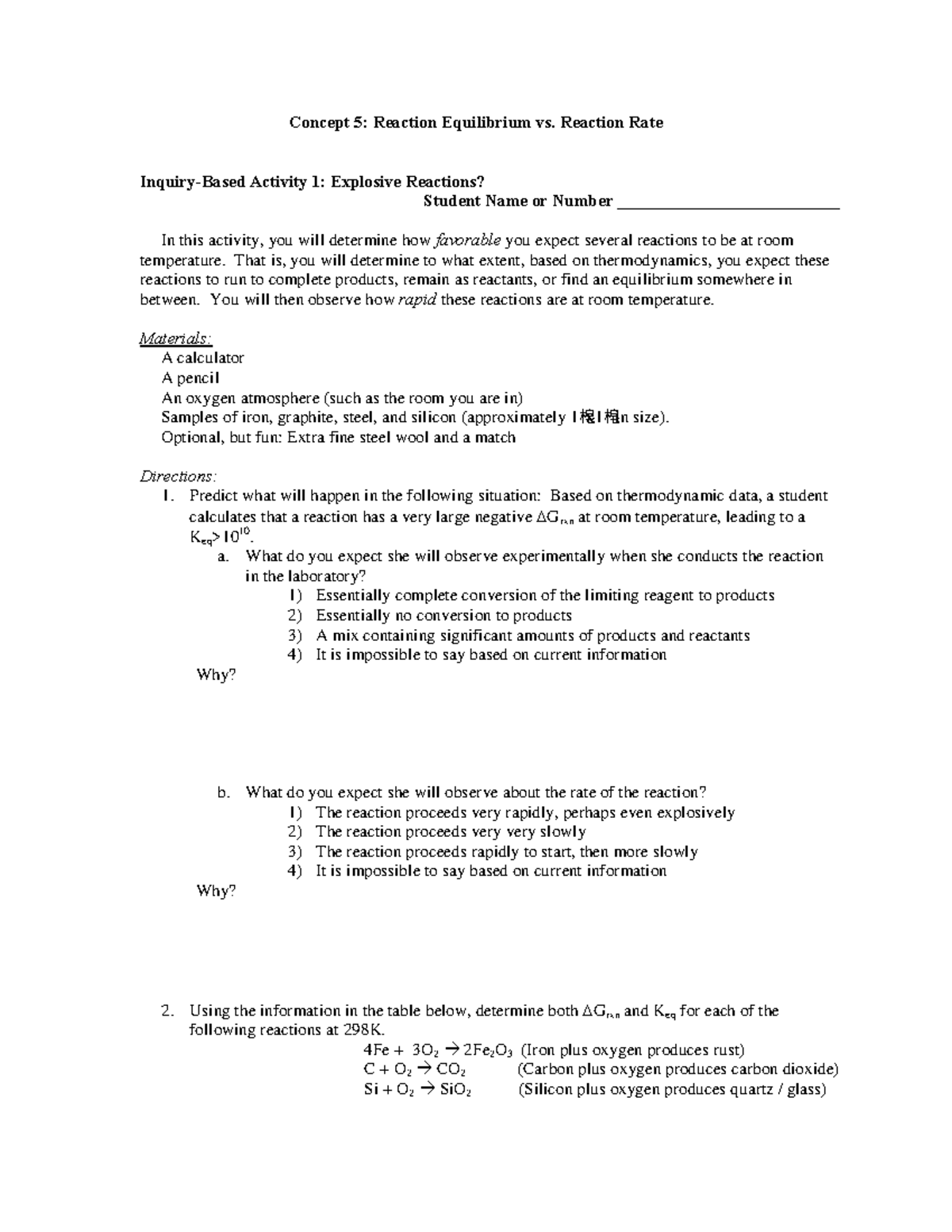 Reaction Equilibrium vs Reaction Rate - Concept 5: Reaction Equilibrium ...