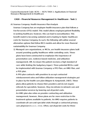 Performance Assessment - RCP Task WGU Financial Resource Management in ...