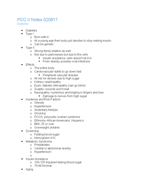 PCC II Notes 010917 - PCC II Notes 010917 Nursing Care of the ...
