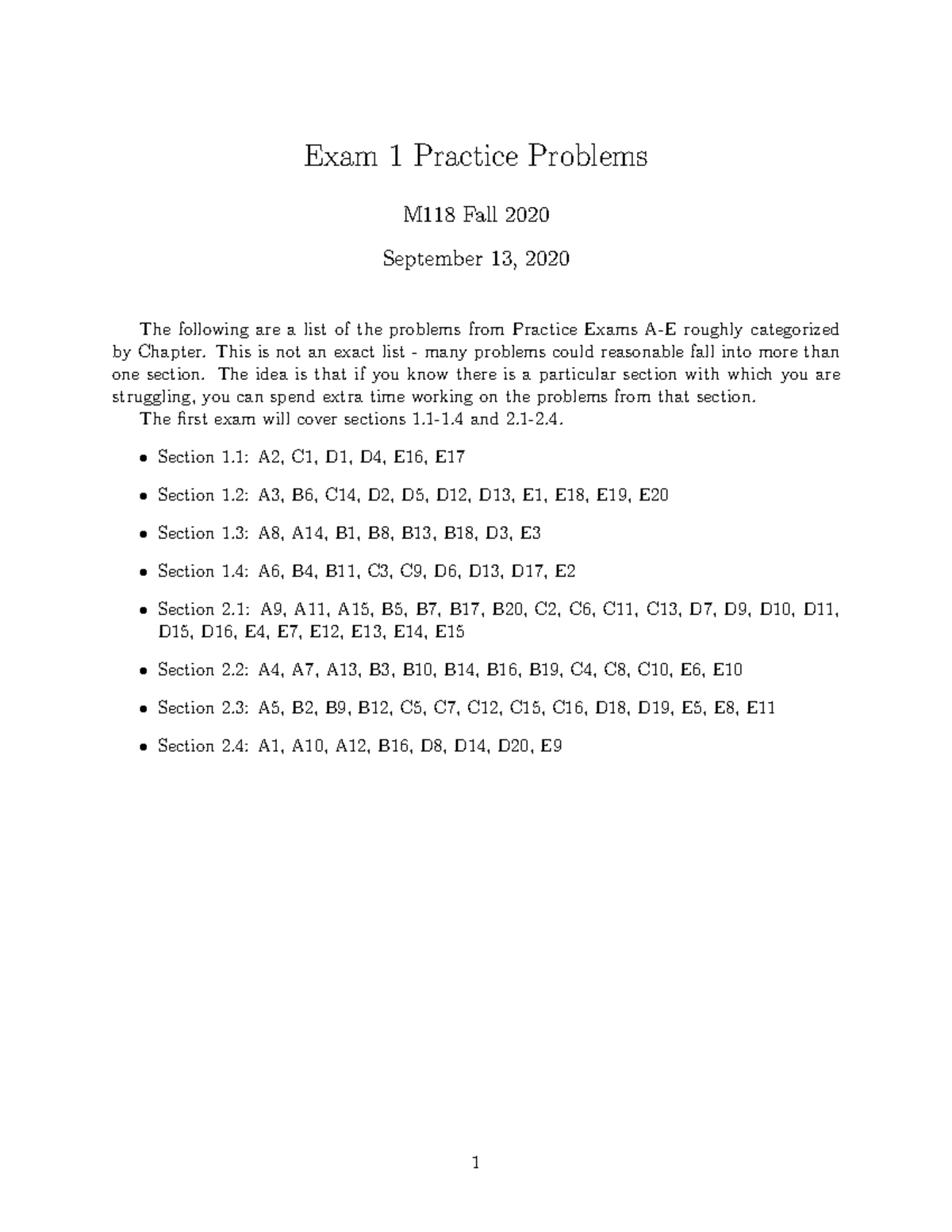 Exam1Guide - best practice/sample exams to study for the finite final ...