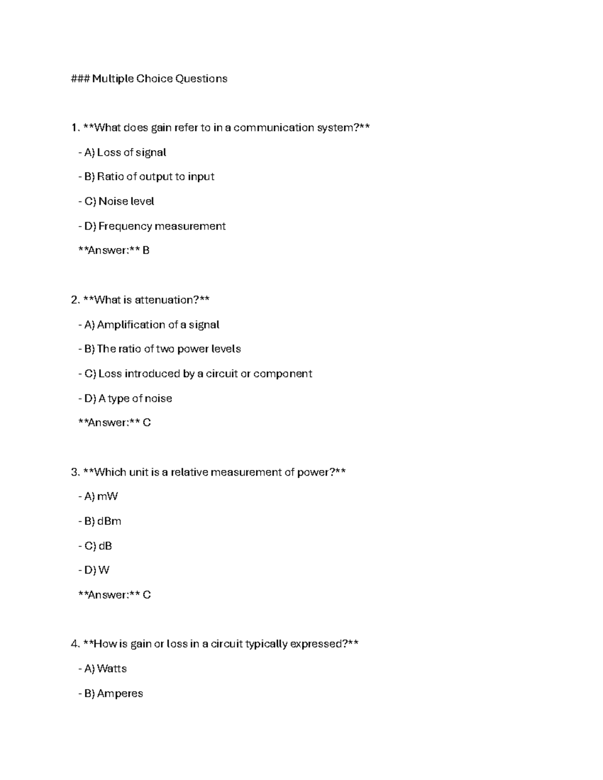 Chapter 2 reviewer - Multiple Choice Questions What does gain refer to ...