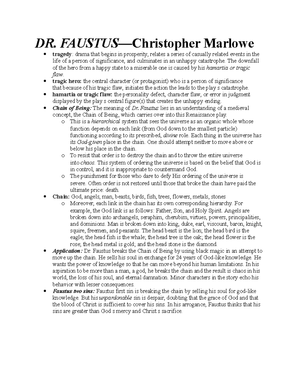 DR Faustus Lecture Notes - DR. FAUSTUS —Christopher Marlowe tragedy ...