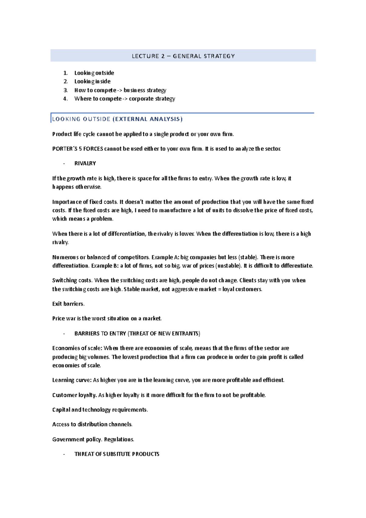 Apuntes clase fade - LECTURE 2 – GENERAL STRATEGY Looking outside ...