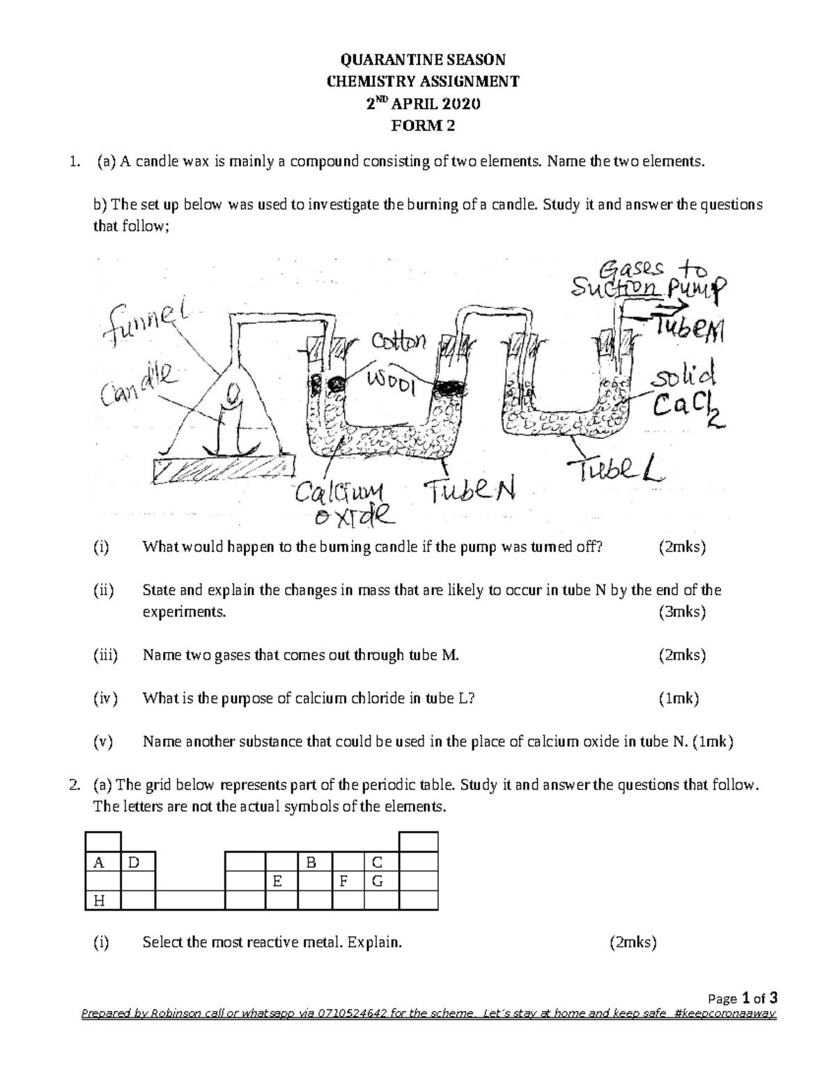 Collins Bosire - 2nd F2 chem quarantine season assgn - QUARANTINE ...