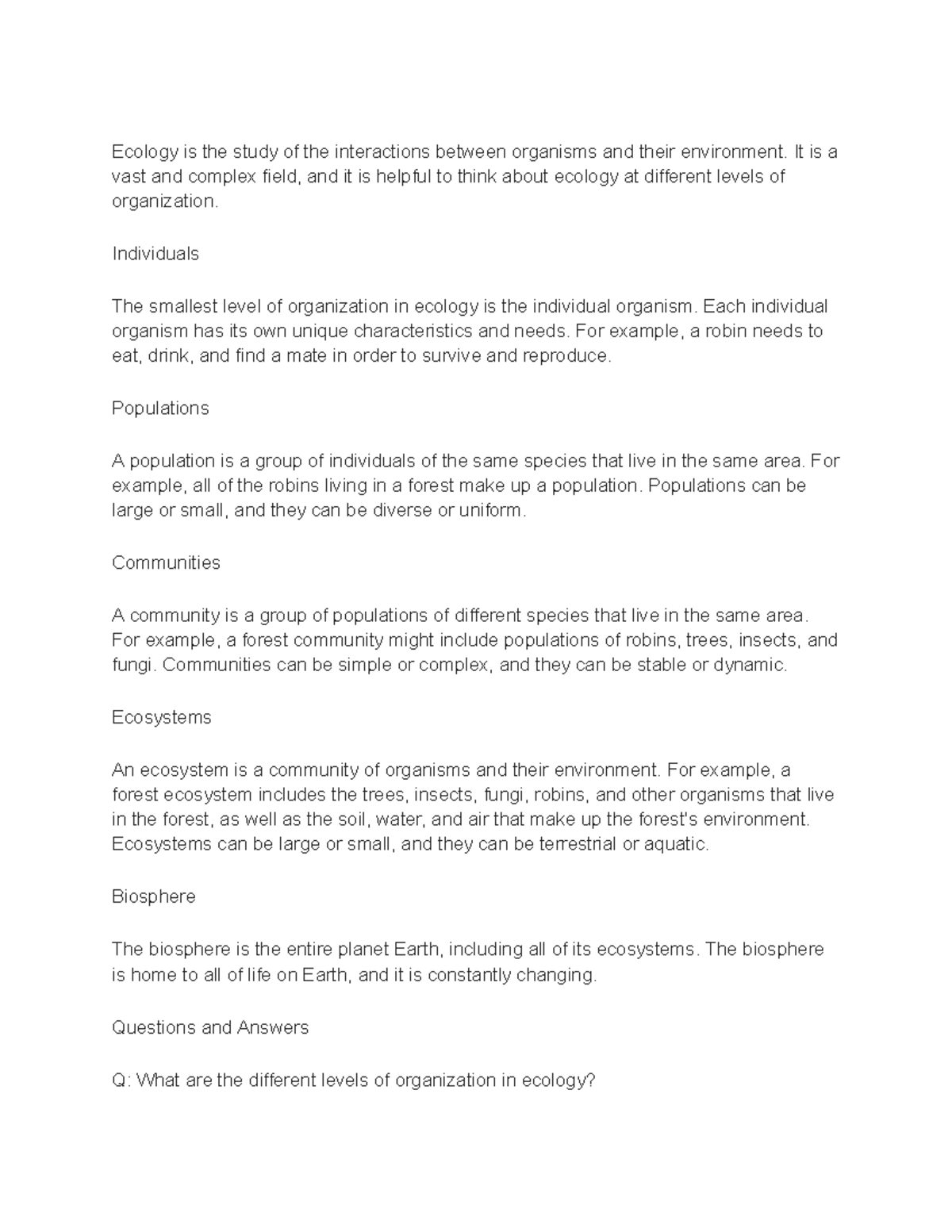 Lecture 2 Levels of Organization in Ecology - Ecology is the study of ...