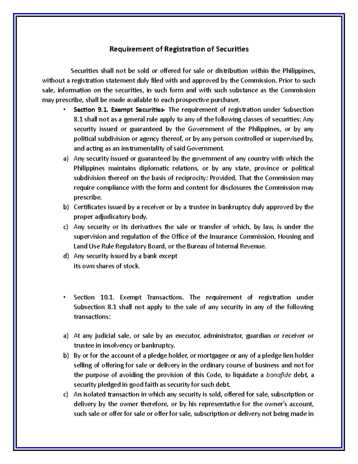 Requirement of Registration of Securities - Requirement of Registration ...