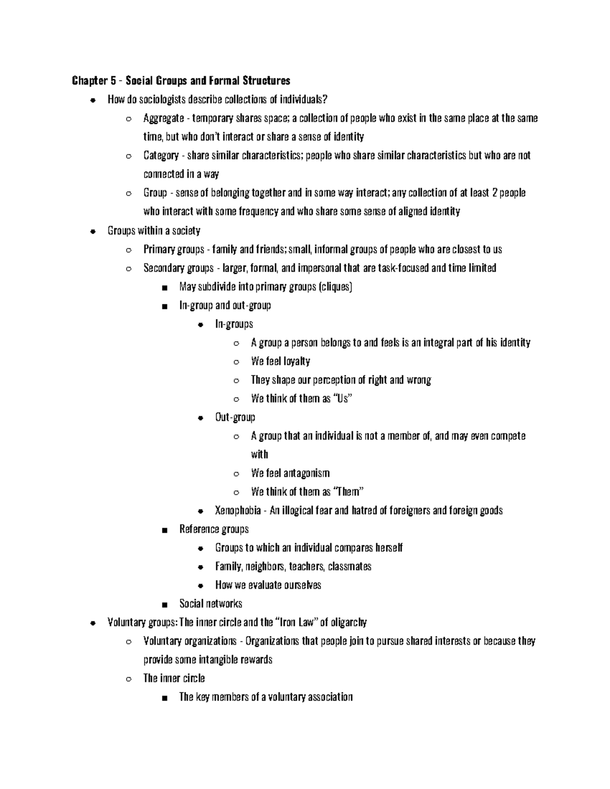 Sociology Chapter 5 - Social Groups and Formal Structures - Chapter 5 ...