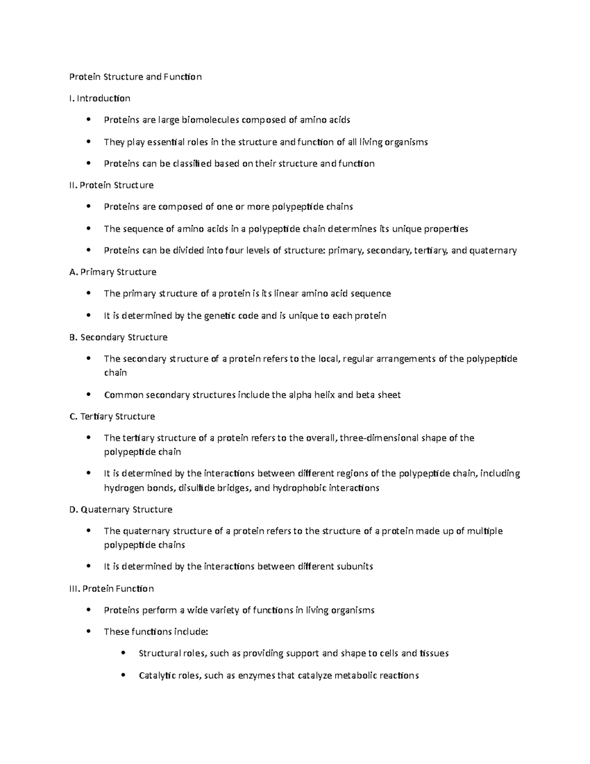 Protein Structure and Function - Introduction Proteins are large ...