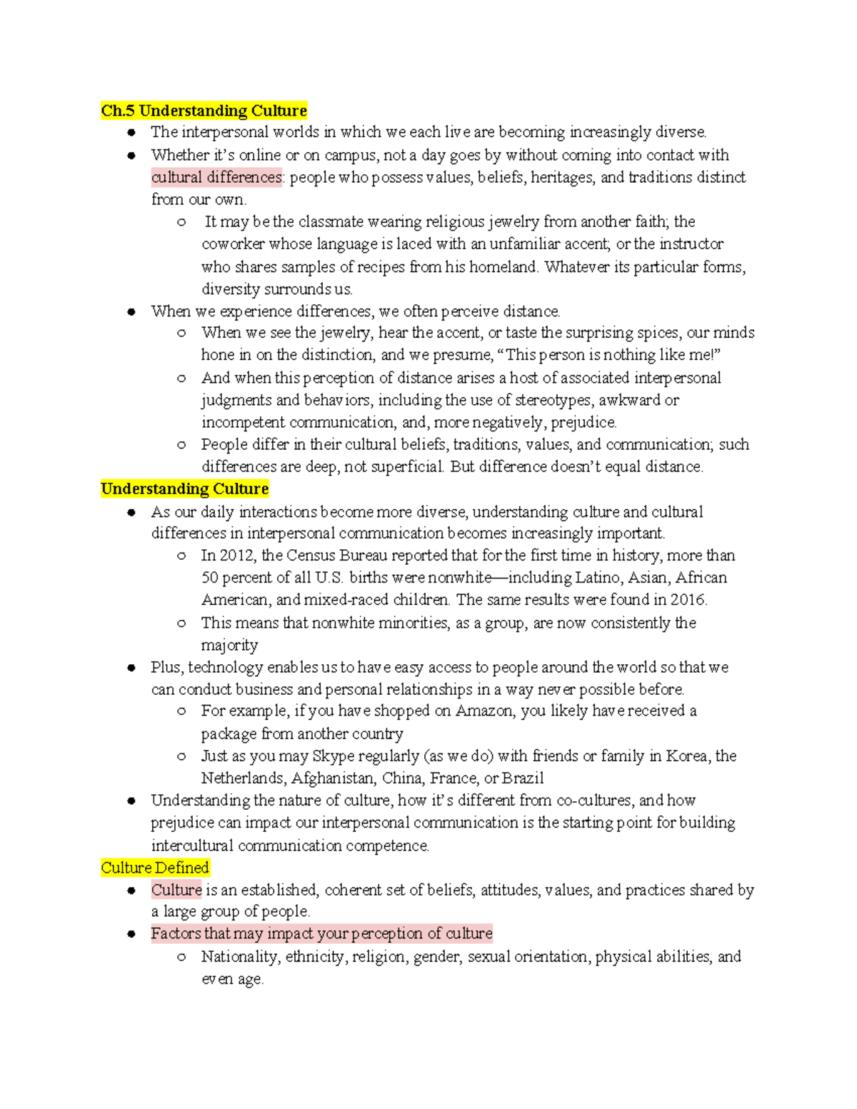 Ch.5 Understanding Culture - Ch Understanding Culture The interpersonal ...