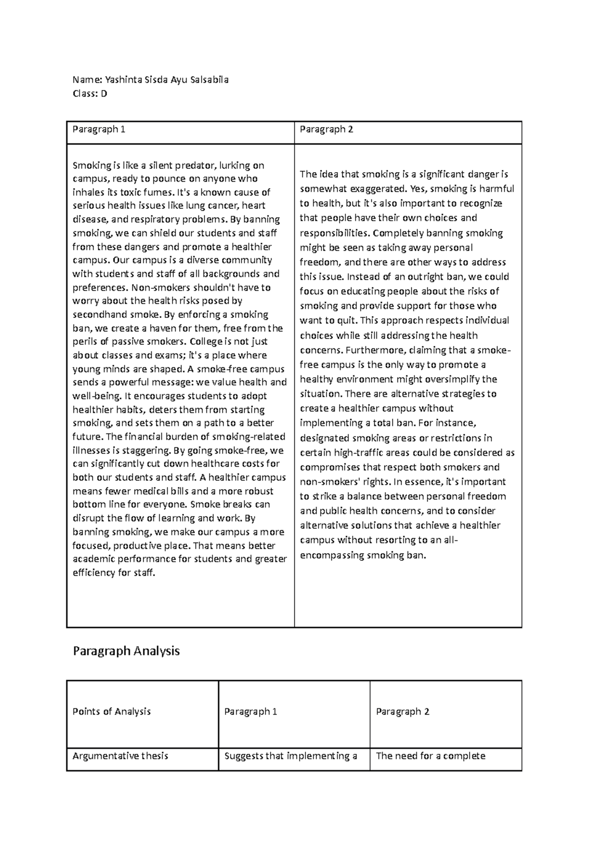 Paragraph Analysis Yashinta Sisda Ayu - Name: Yashinta Sisda Ayu Salsabila Class: D Paragraph 1 ...