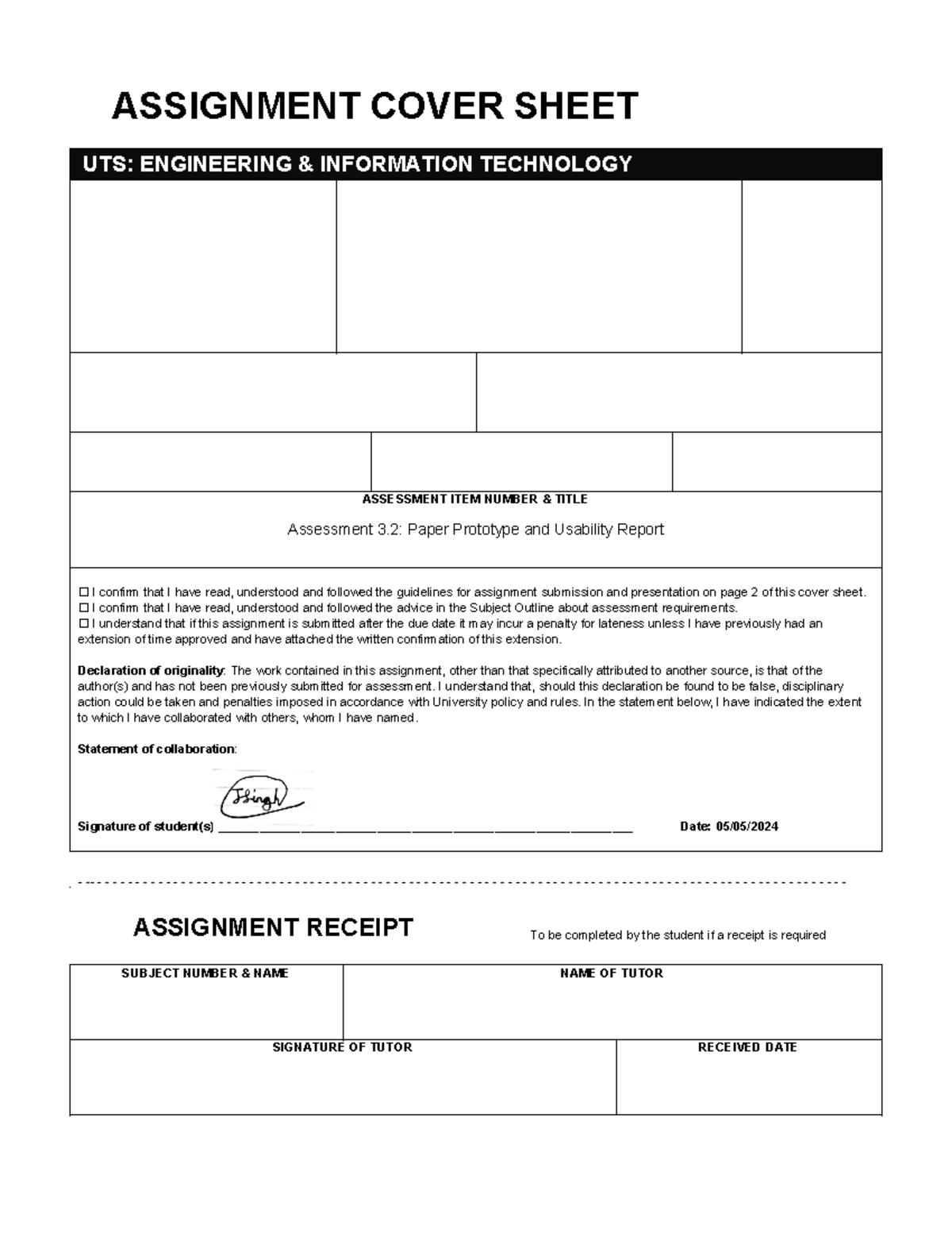 FID A3 Project proposal - ASSIGNMENT COVER SHEET UTS: ENGINEERING ...