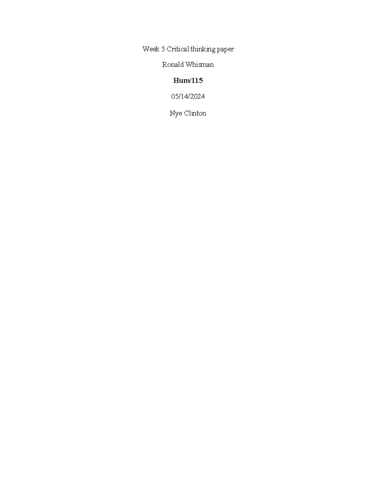 Completedhum 115 v10 wk5 reflection template - Week 5 Critical thinking ...