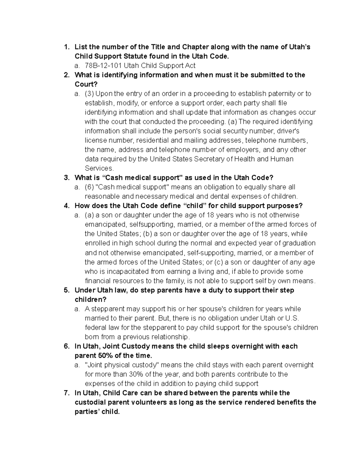 Ch 10 State Code Assignment Child Support 1 List The Number Of The