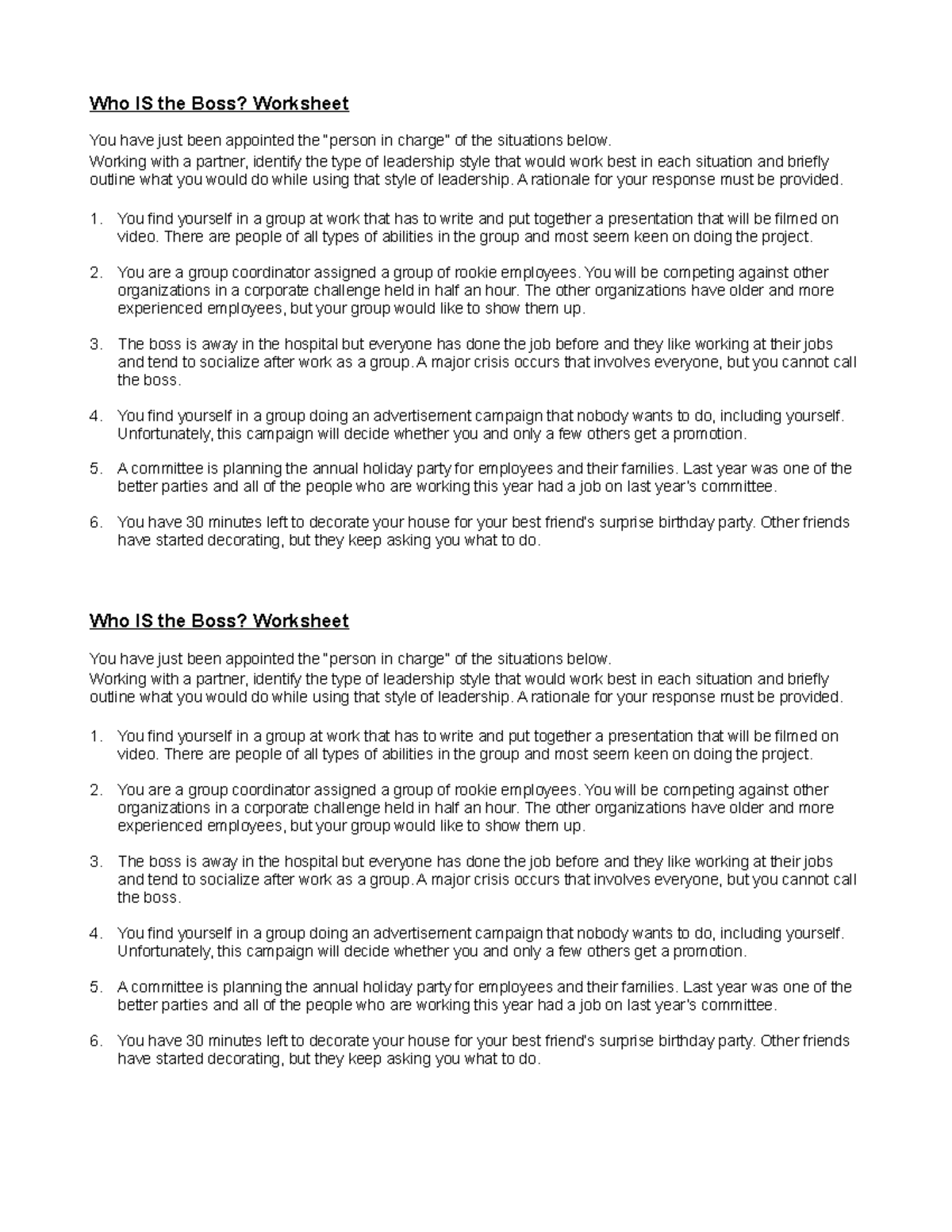 Who IS the Boss - Business Leadership (BOH4M) activity - Who IS the ...