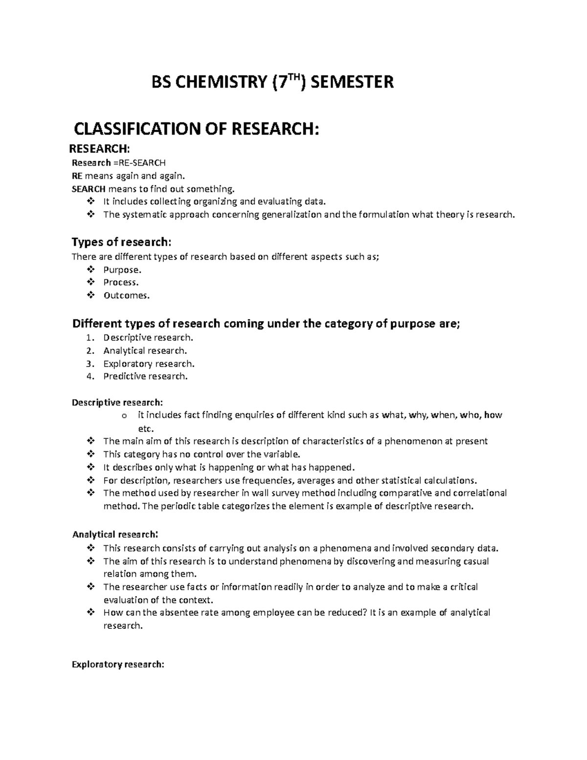 Classification OF Research - BS CHEMISTRY ( TH ) SEMESTER ...