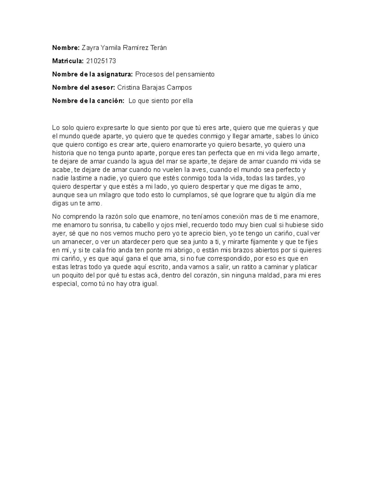 Ramirez Zayra Canción - actividad cancion - Nombre: Zayra Yamila ...