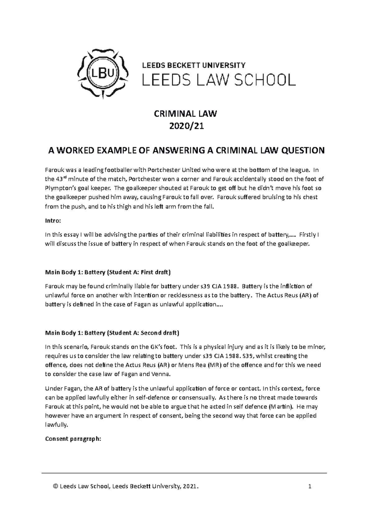 A worked example of answering a Criminal Law question- Farouk ...