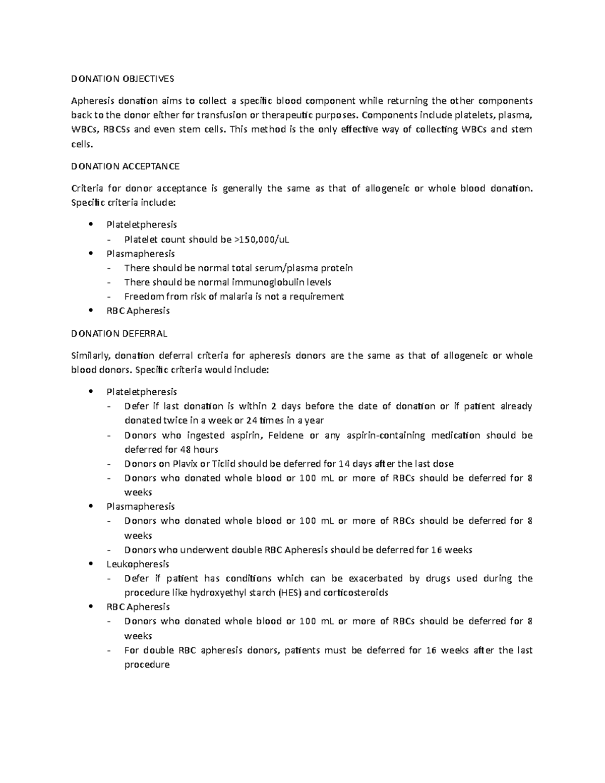 Apheresis Donor - DONATION OBJECTIVES Apheresis donation aims to ...