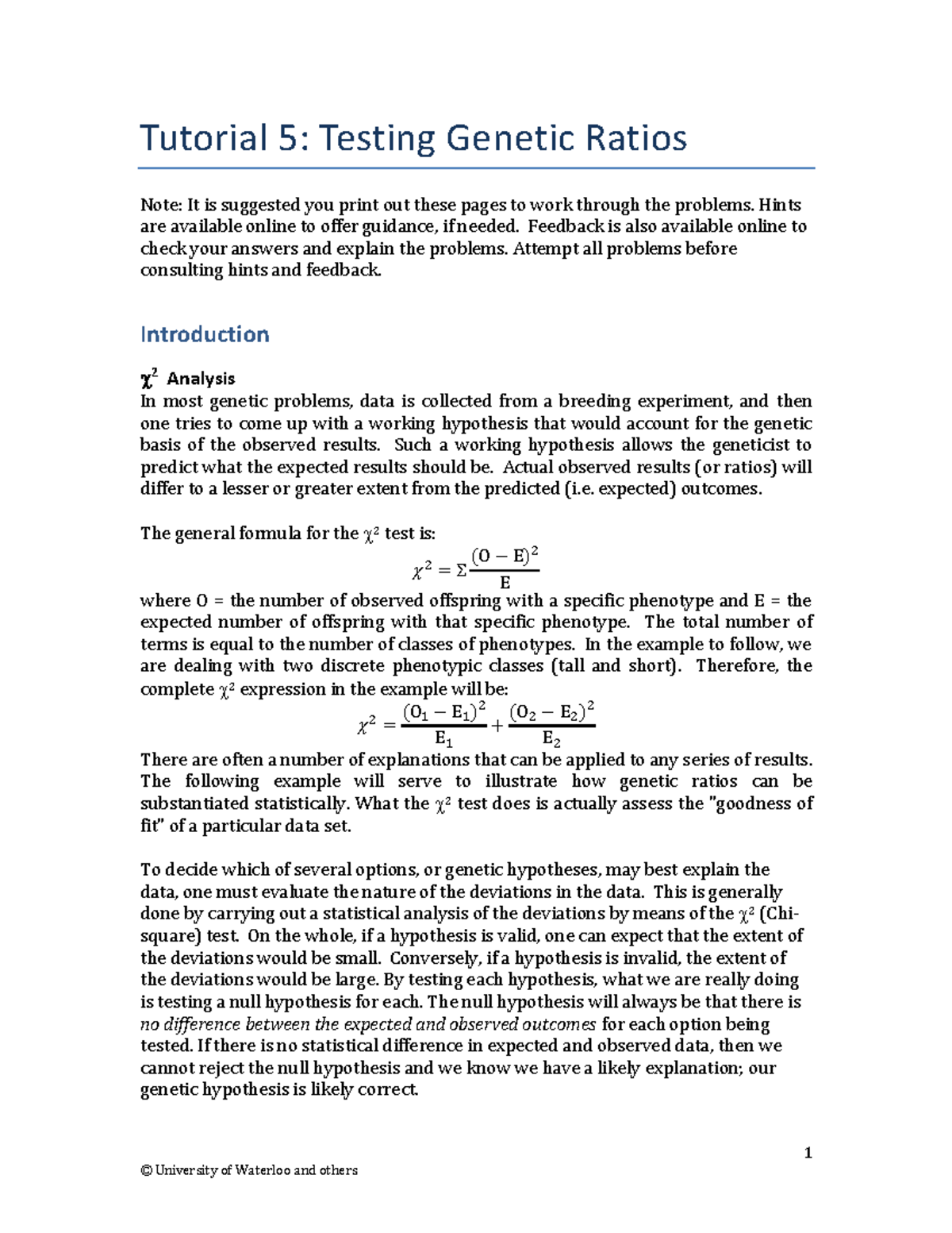 Tutorial 5 Testing Genetic Ratios - 1 Tutorial 5: Testing Genetic ...