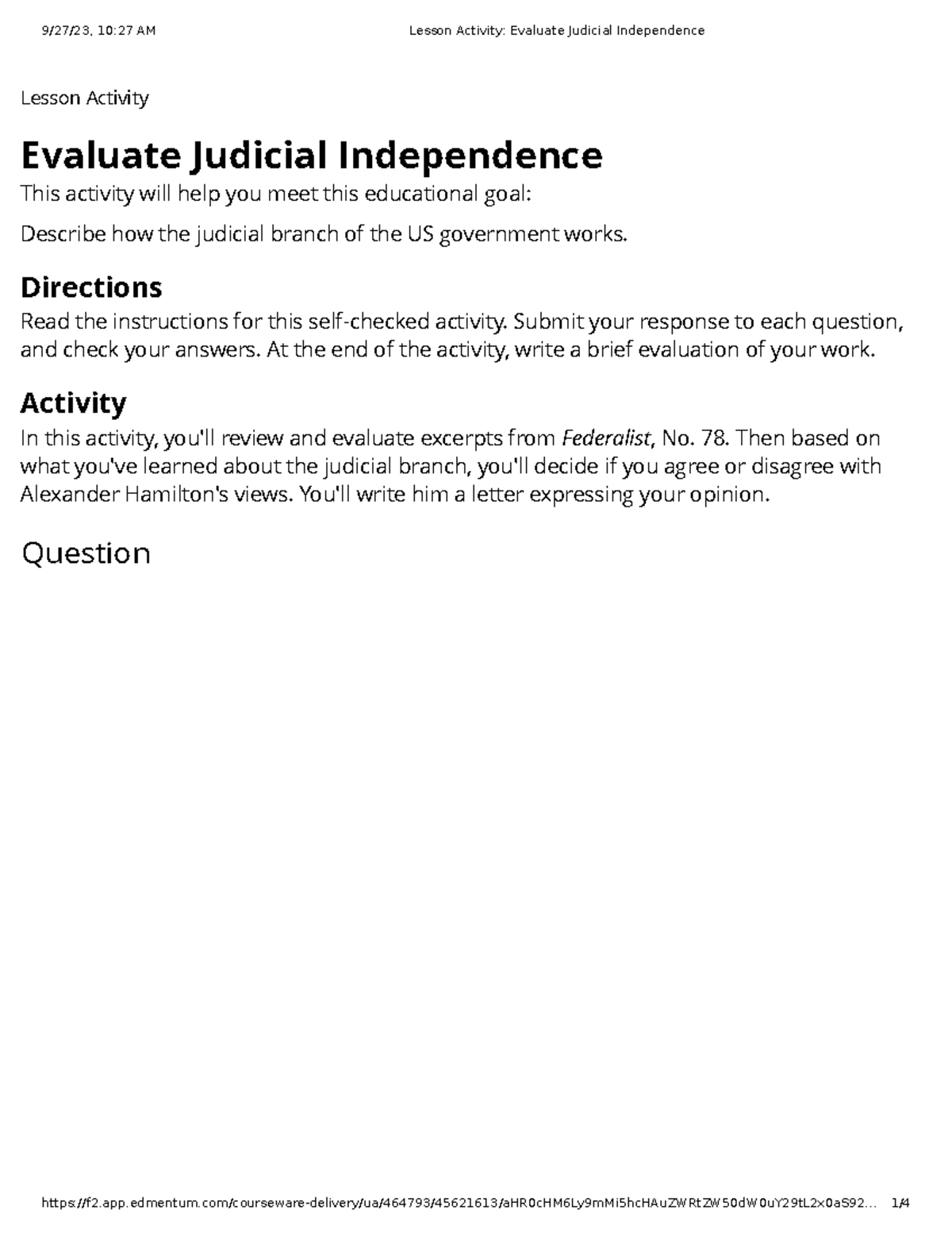 The Judicial Branch of the U.S. Government Tutorial - Lesson Activity ...
