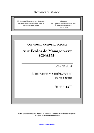 Annales Cnaem Maths AVEC Correction - Épreuve de Mathématiques et Informatique – Session 2020 ...