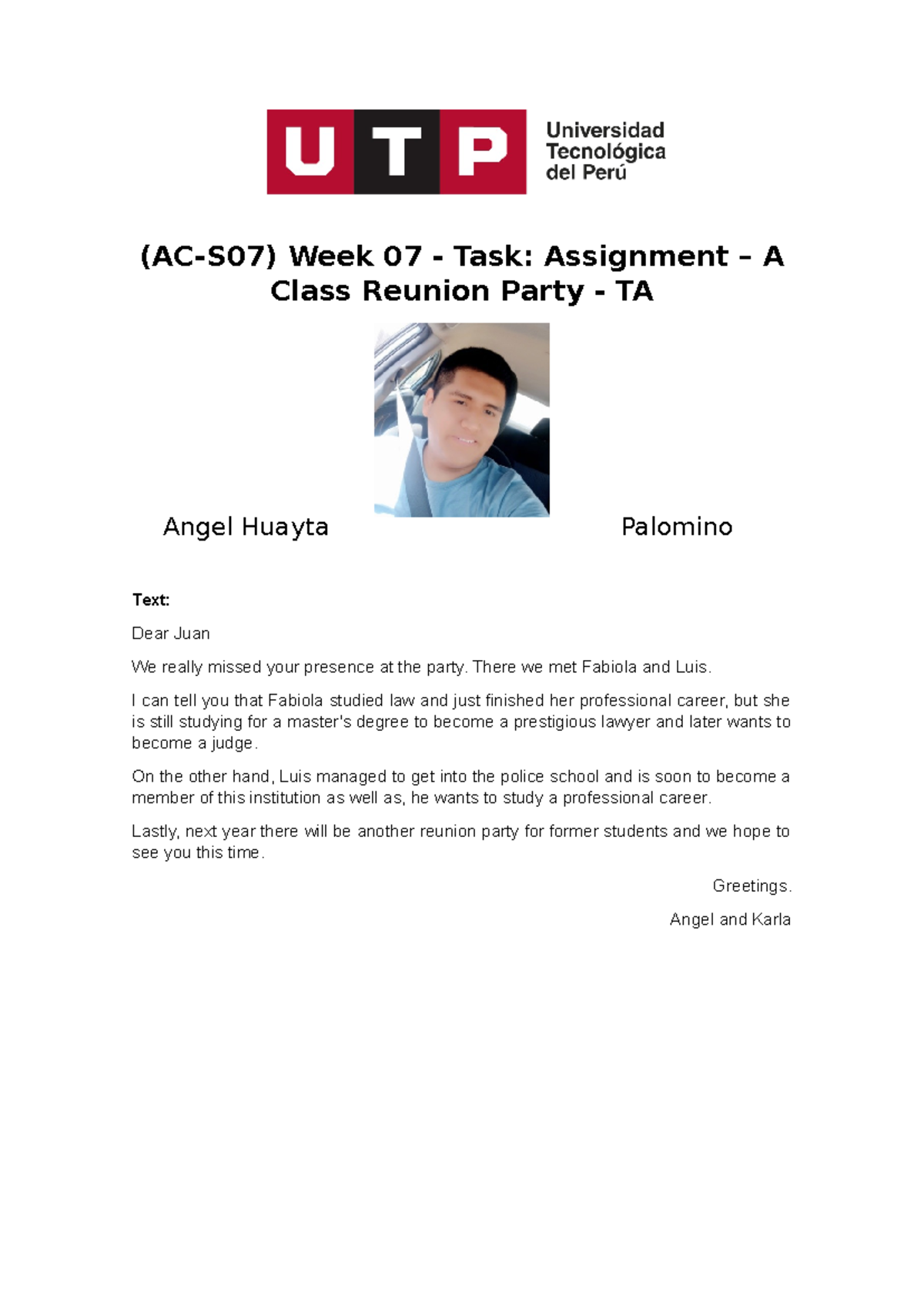 (AC-S07) Week 07 - Task: Assignment – A Class Reunion Party - TA - There we met Fabiola and Luis ...