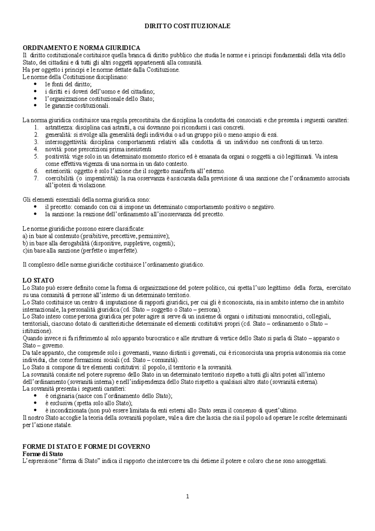 Diritto Costituzionale-riassunto - DIRITTO COSTITUZIONALE ORDINAMENTO E ...