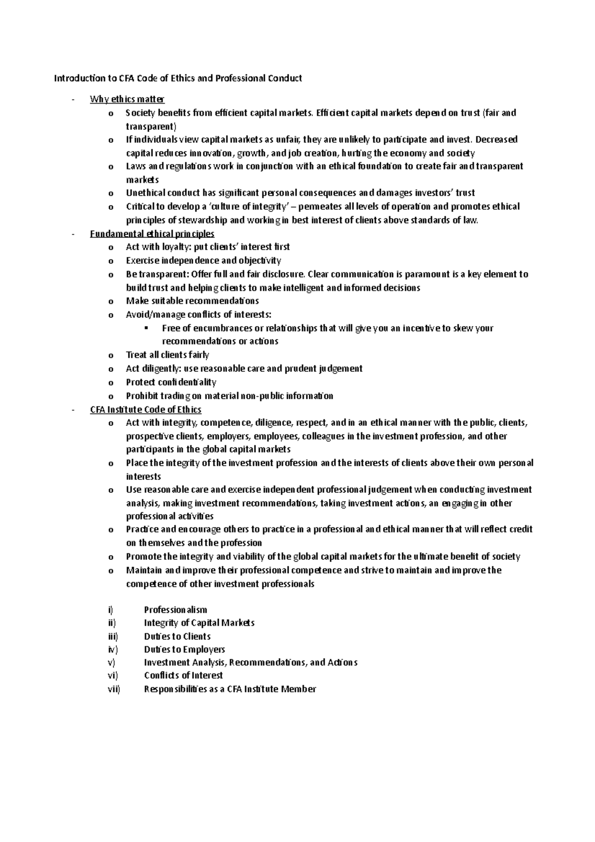 CFA Ethics Notes - Introduction to CFA Code of Ethics and Professional ...
