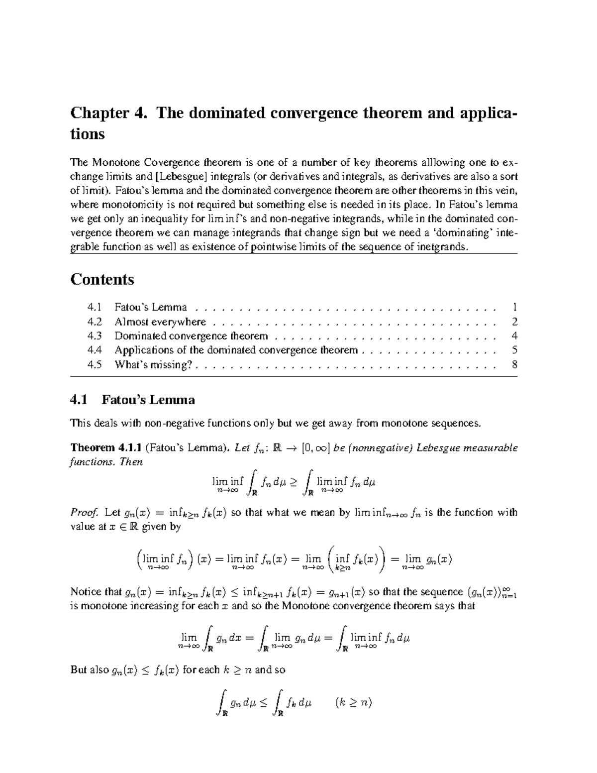 The Dominated Convergence Theorem And Applications Chapter 4 The