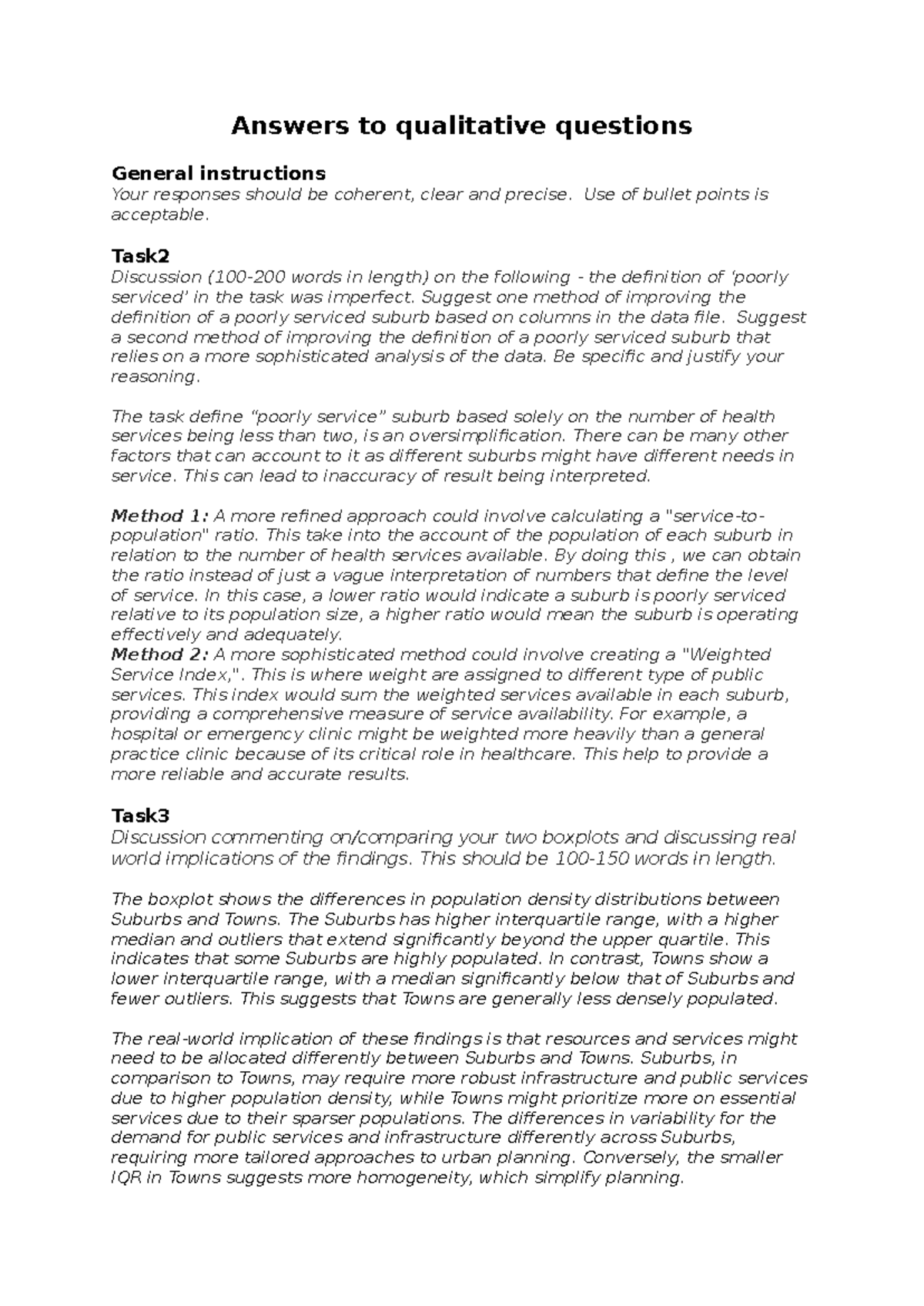 Answers to qualitative questions - Answers to qualitative questions ...