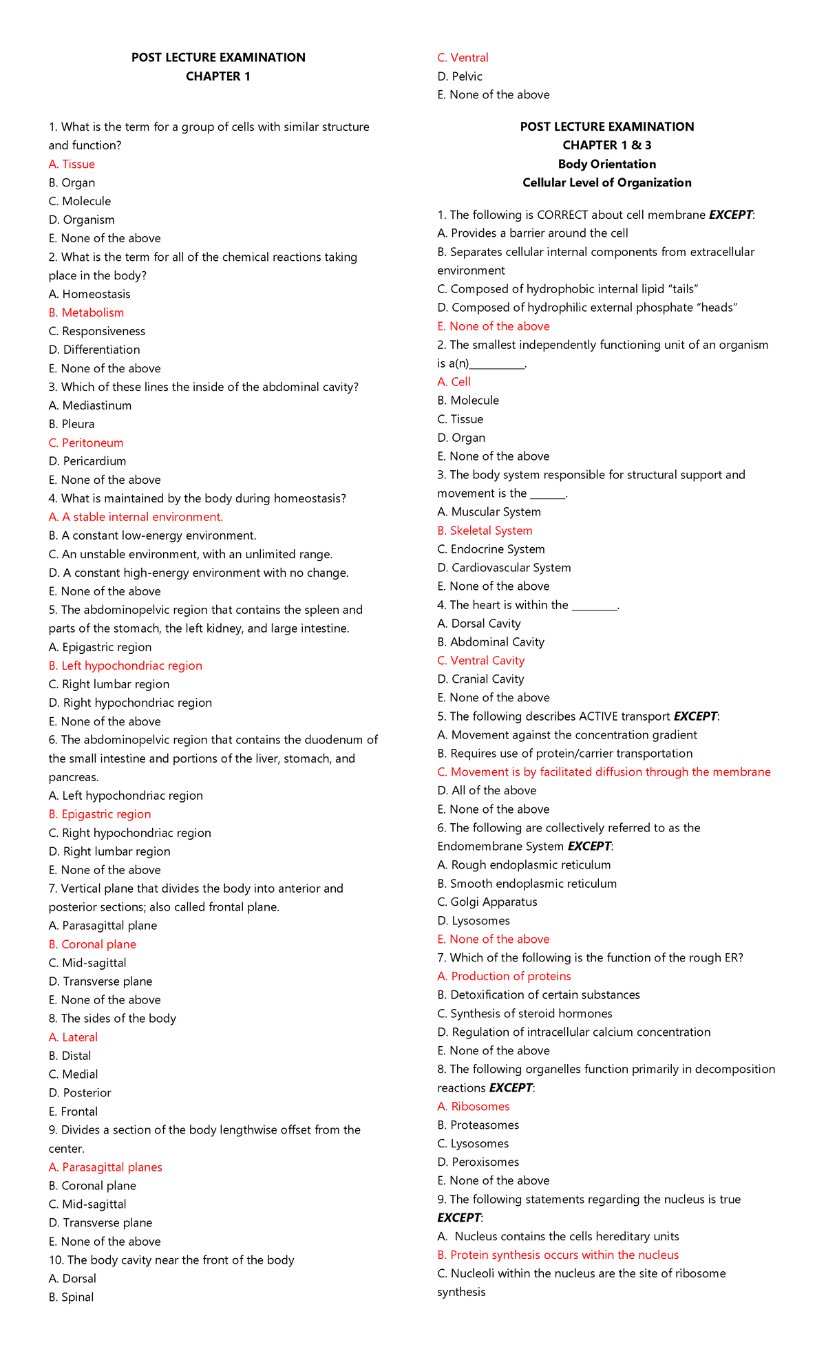 Anaphy-EXAM- Compilation - POST LECTURE EXAMINATION CHAPTER 1 What is ...