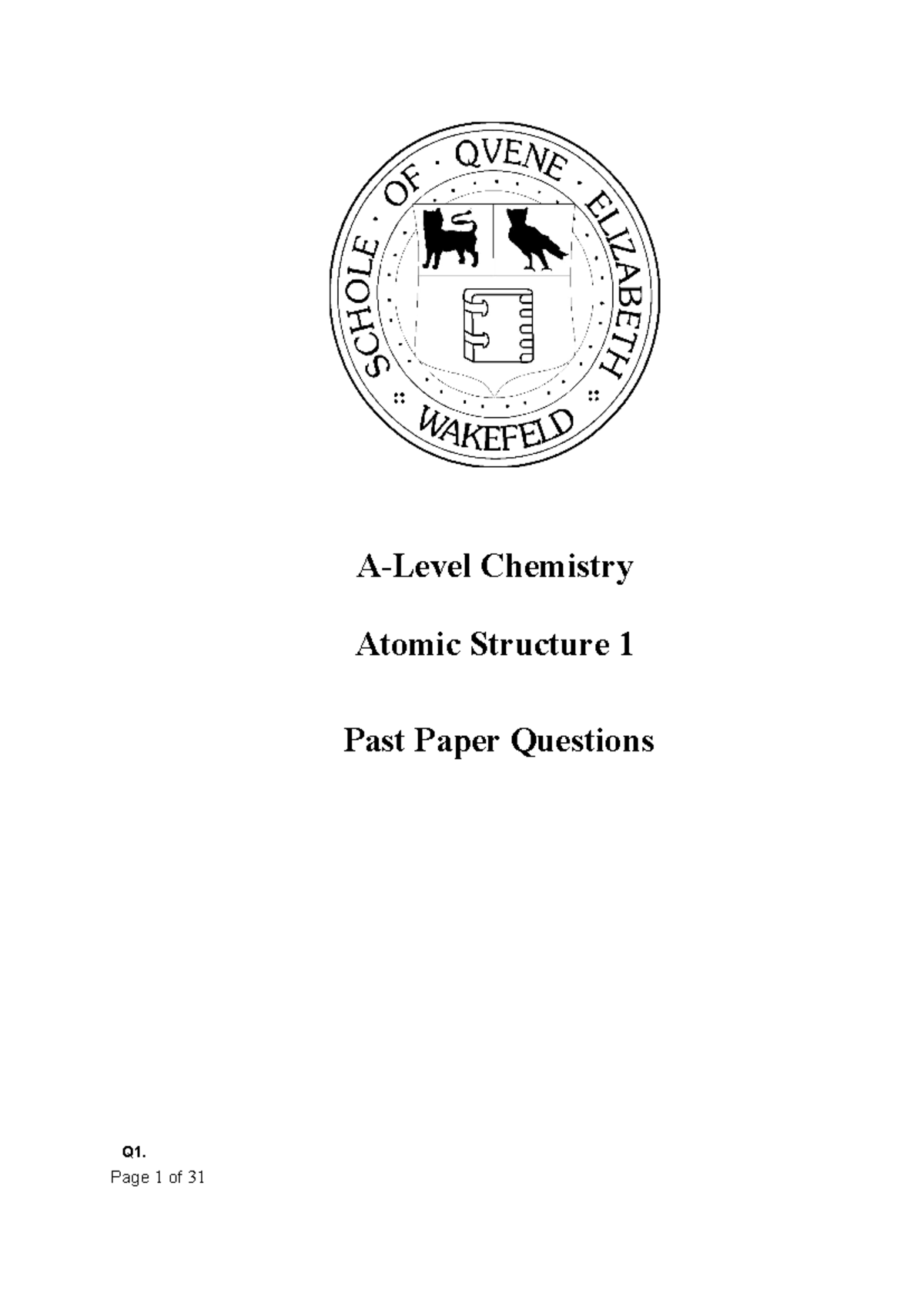 3.1.1 Atomic Structure 1 Print - A-Level Chemistry Atomic Structure 1 ...