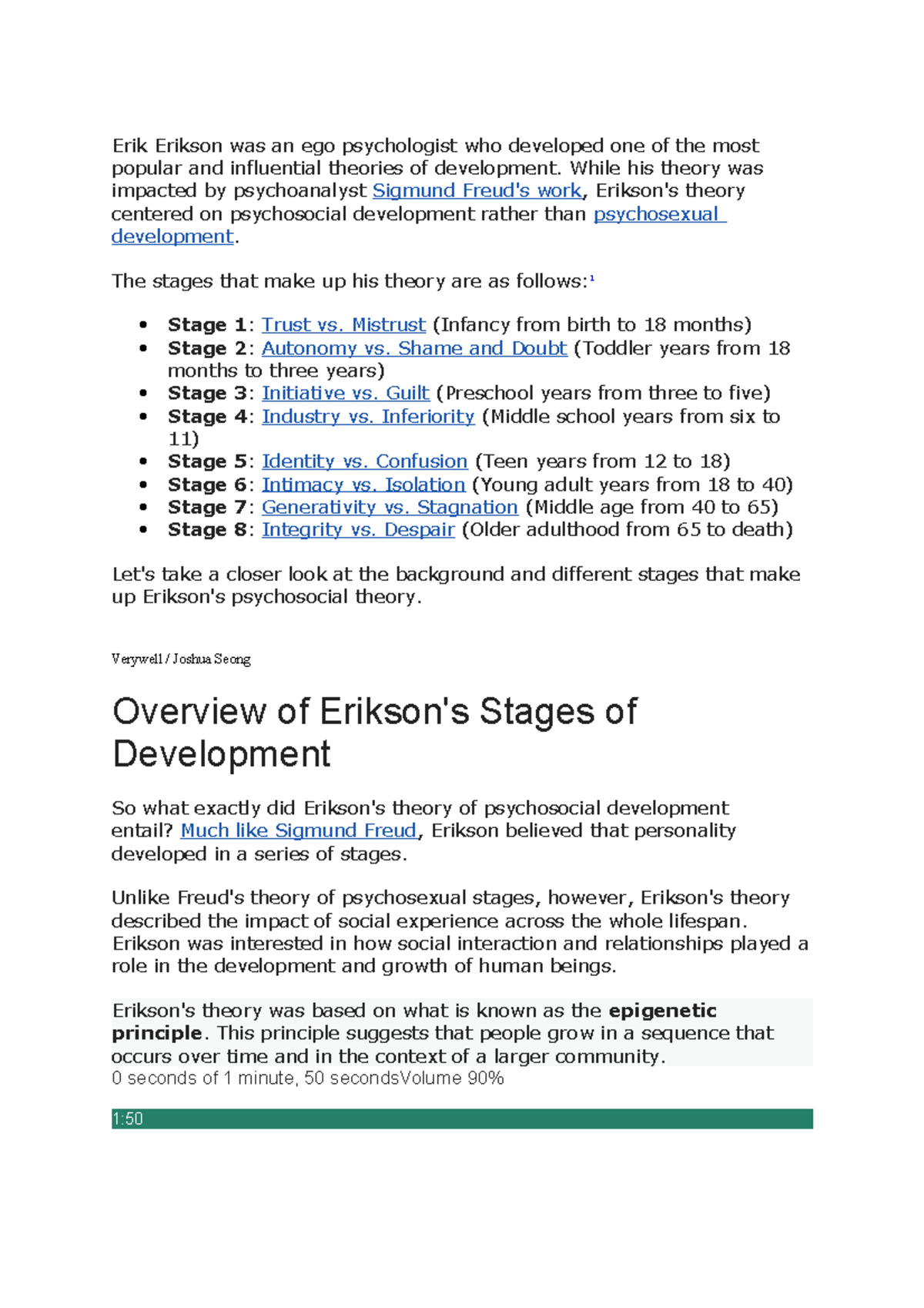 Eriksonn`S Stages OF Development - Erik Erikson was an ego psychologist ...
