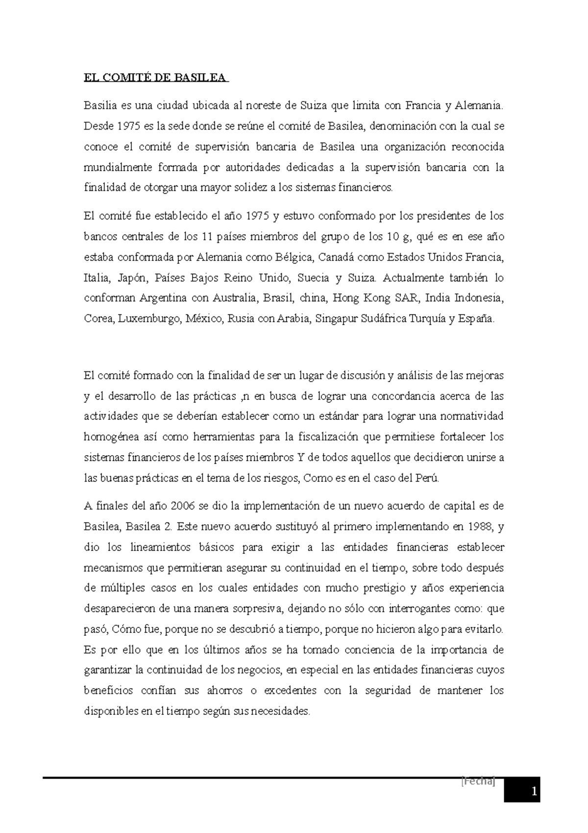EL Comité DE Basilea - Apuntes 1,2,3,4 - [Fecha] EL COMITÉ DE BASILEA ...