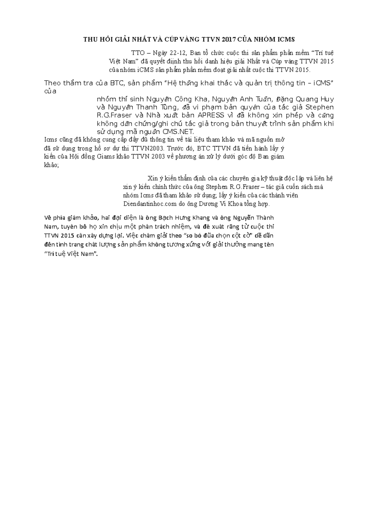 TH2 - jnkk - THU HỒI GIẢI NHẤT VÀ CÚP VÀNG TTVN 2017 CỦA NHÓM ICMS TTO ...