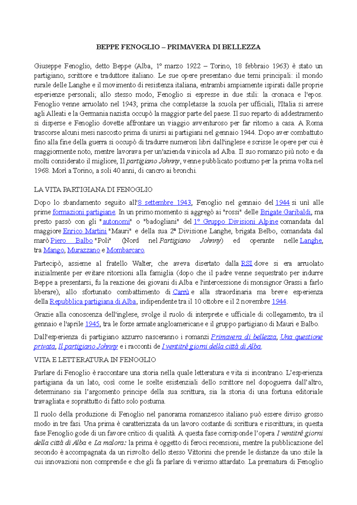 Beppe Fenoglio - Primavera DI Bellezza - BEPPE FENOGLIO – PRIMAVERA DI ...