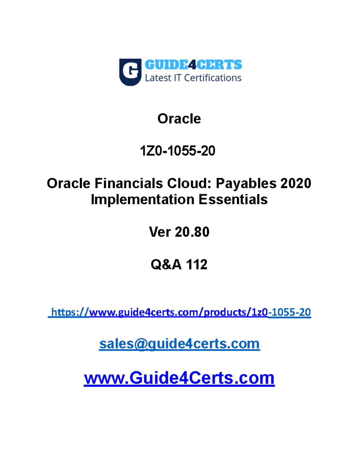 1Z0-1055-22 - Payables Cloud 2022 - Oracle 1Z0-1055- Oracle Financials ...