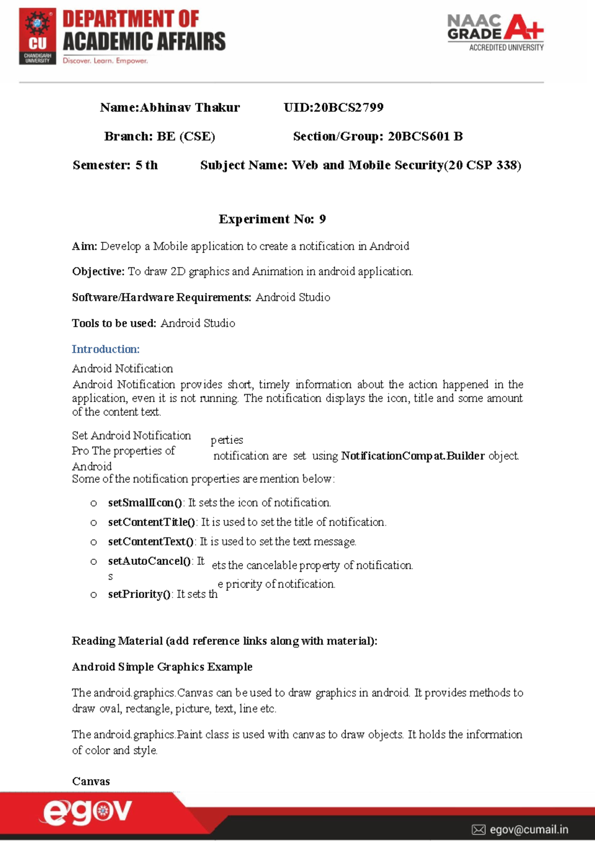 WMS EXP9 - web and mobile security - Name:Abhinav Thakur UID:20BCS Branch: BE (CSE) Section ...