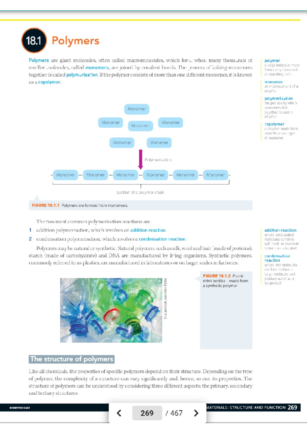 Polymerisaiton - addition and condensation textbook notes - 18 Polymers ...