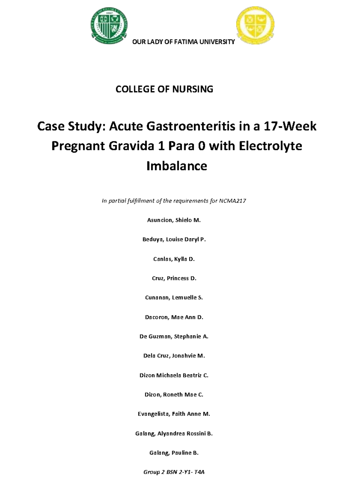 Case Study Template 1 1 1 3 - OUR LADY OF FATIMA UNIVERSITY COLLEGE OF ...