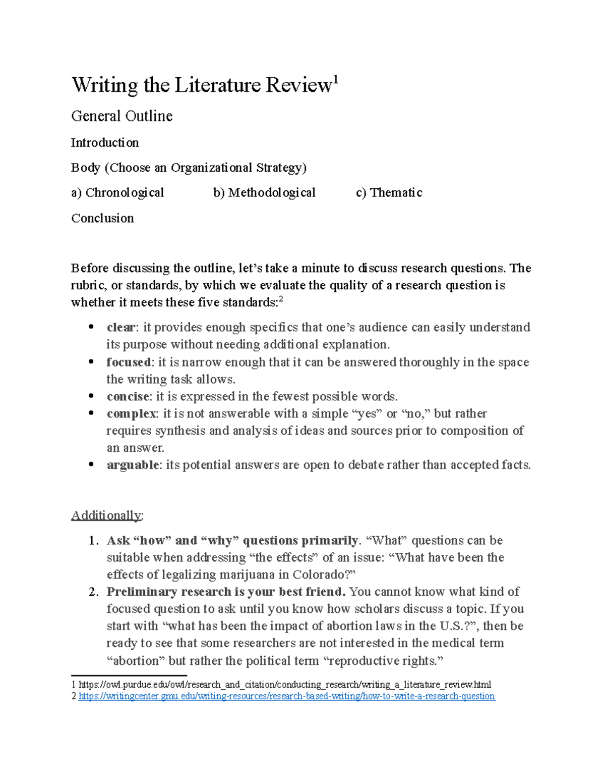 Writing the Literature Review - Writing the Literature Review 1 General ...