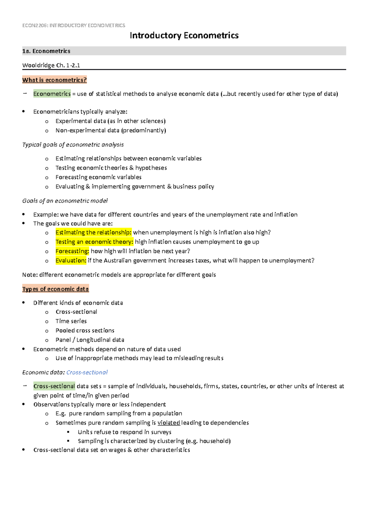 ECON2206 - ALL Topics - First half of term, lecture notes ...