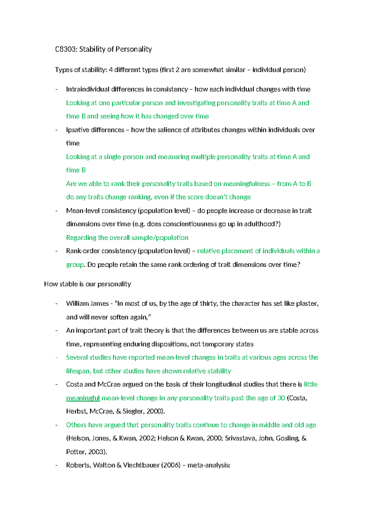 Stability of Personality - C8303: Stability of Personality Types of ...