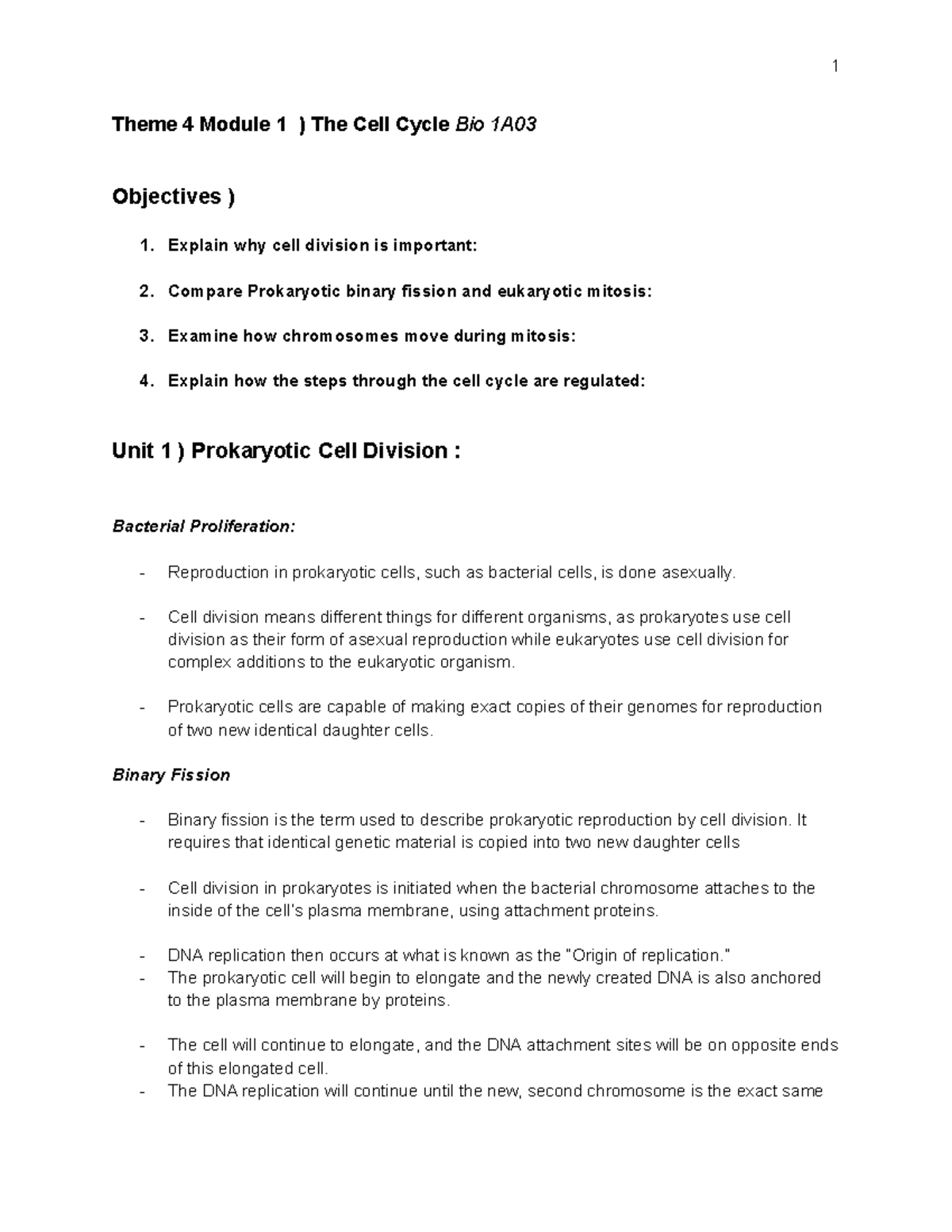 Theme 4 Module 1 ) The Cell Cycle - Theme 4 Module 1 ) The Cell Cycle ...