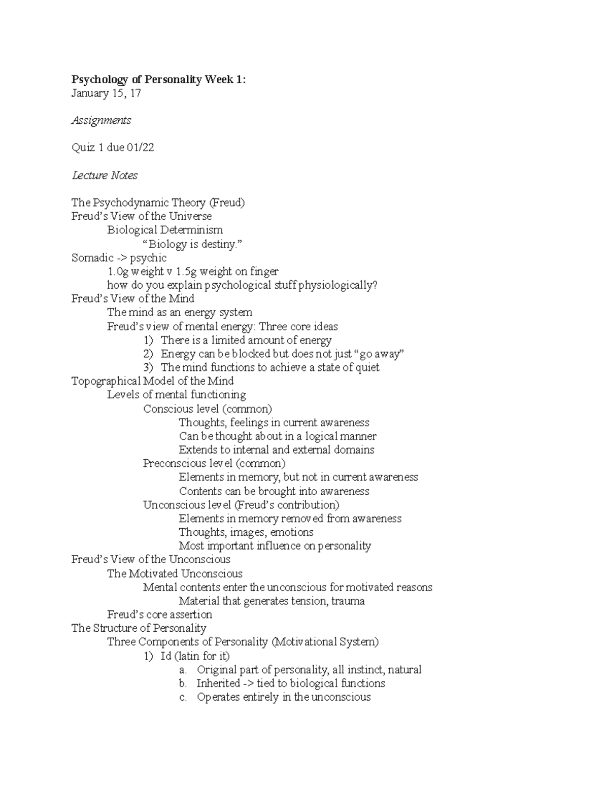 Psychology of Personality Notes - Psychology of Personality Week 1 ...