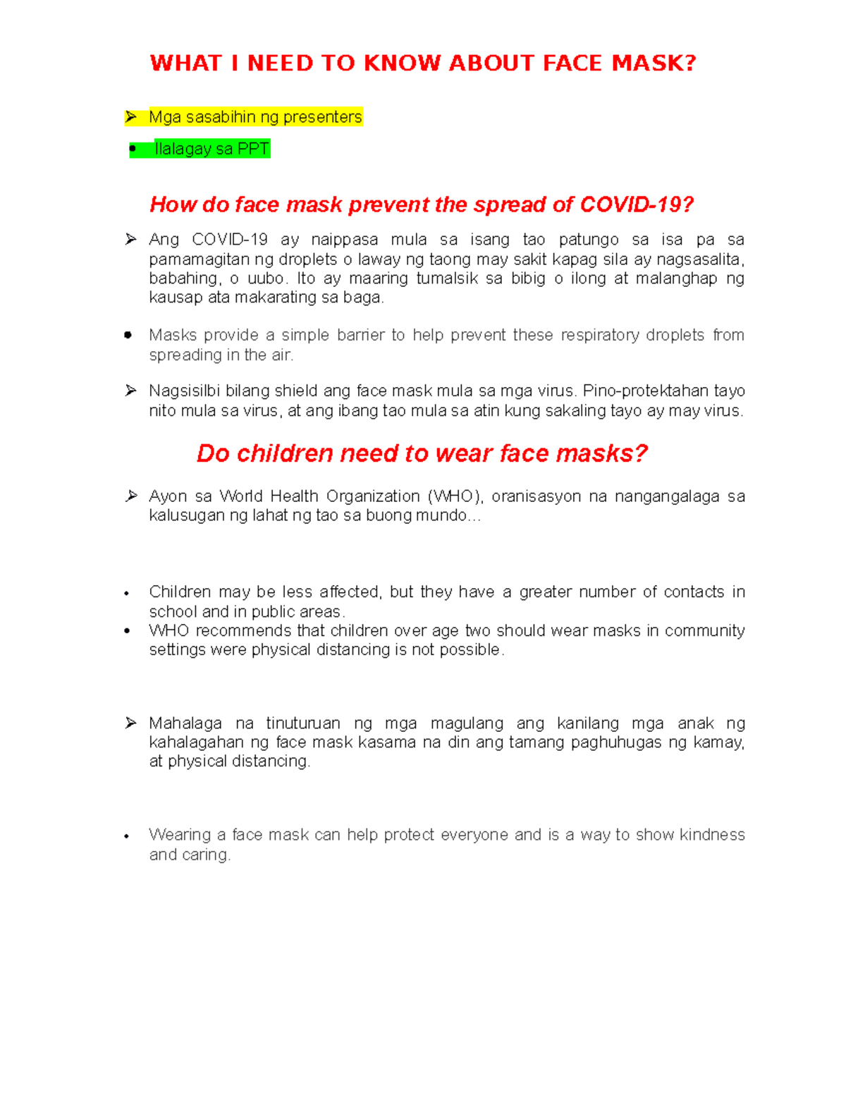 Face Mask File for Presentation (NSTP) - Mga sasabihin ng presenters ...